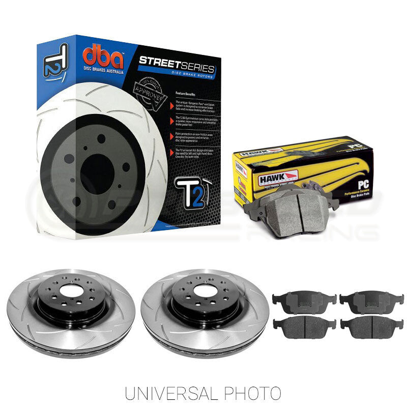 DBA T2 Slotted Front Rotors w/Hawk Performance Ceramic Pads - Holden ...