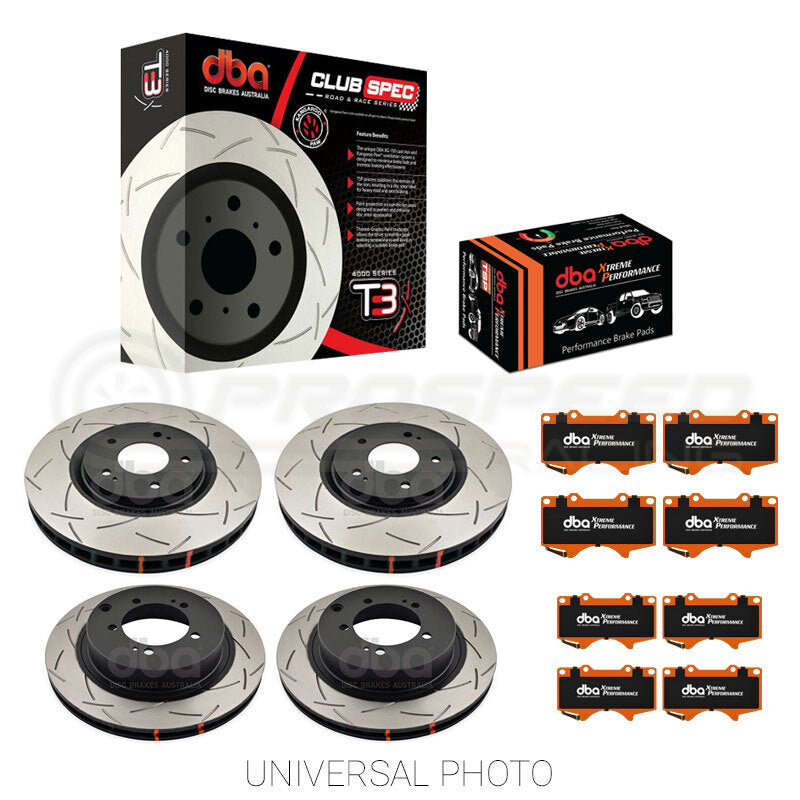 DBA T3 4000 Slotted Front and Rear Rotors with DBA Xtreme Performance ...