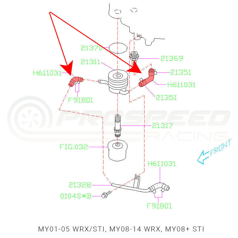 Subaru Genuine Oil Cooler Coolant Hose - Subaru WRX/STI/FXT/LGT (EJ20 ...